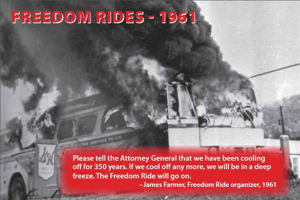 Postcard - Burning Bus 1961 Freedom Riders - Syracuse Cultural Workers